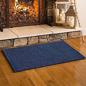 Plow & Hearth Dalton 2x3'6" Fireproof Hearth Rug | Navy | Wool Blend Fireplace Mat | Hearth Rugs for Fireplaces Fire Resistant | Protect Hardwood Floor and Carpet from Sparks and Embers Wood Stove