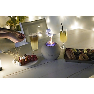 Bio Ethanol Fireplace Smokeless Portable Concrete Mini Tabletop Fire Pit Bowl Pot for Indoor Outdoor Garden Decor, 6.57in x 6.57in x 5.2in, Grey