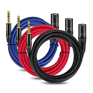 DREMAKE XLR Male to 1/4 Inch 6.35mm/6.5mm TRS Plug Balanced Interconnect Cable 3 Pack, 6 Foot XLR to Quarter inch Mic Cable for Mixing Console, AMP, Speaker System, Power Amplifier
