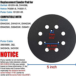5 Inch 8 Hole Sander Replacement Pad for DeWalt - Fit DW4388, DW421, DW423, D26451/K, D26453 Orbital Sander
