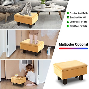 Cpintltr Velvet Footrest Stool Multifunctional Foot Stool Ottomans Storage Ottoman with Tray Upholstered Sofa Seat Step Stool Modern Accent Stool Home Decor Suitable for Living Room Bedroom Yellow