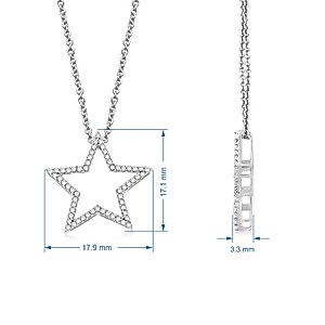 Jewelili Star Pendant Necklace in Sterling Silver 1/5 Cttw Natural White Round Diamonds 18" Rolo Chain