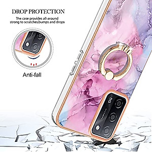 ONV Silicone Case for Oppo A55 5G - Phone Case with Luxury Glitter Metal Ring Marble Painted Stand Case TPU Bumper Protect Cover for Oppo A55 5G / Oppo A53S 5G / Oppo A54 4G / Oppo A16 [Ring] -Pink