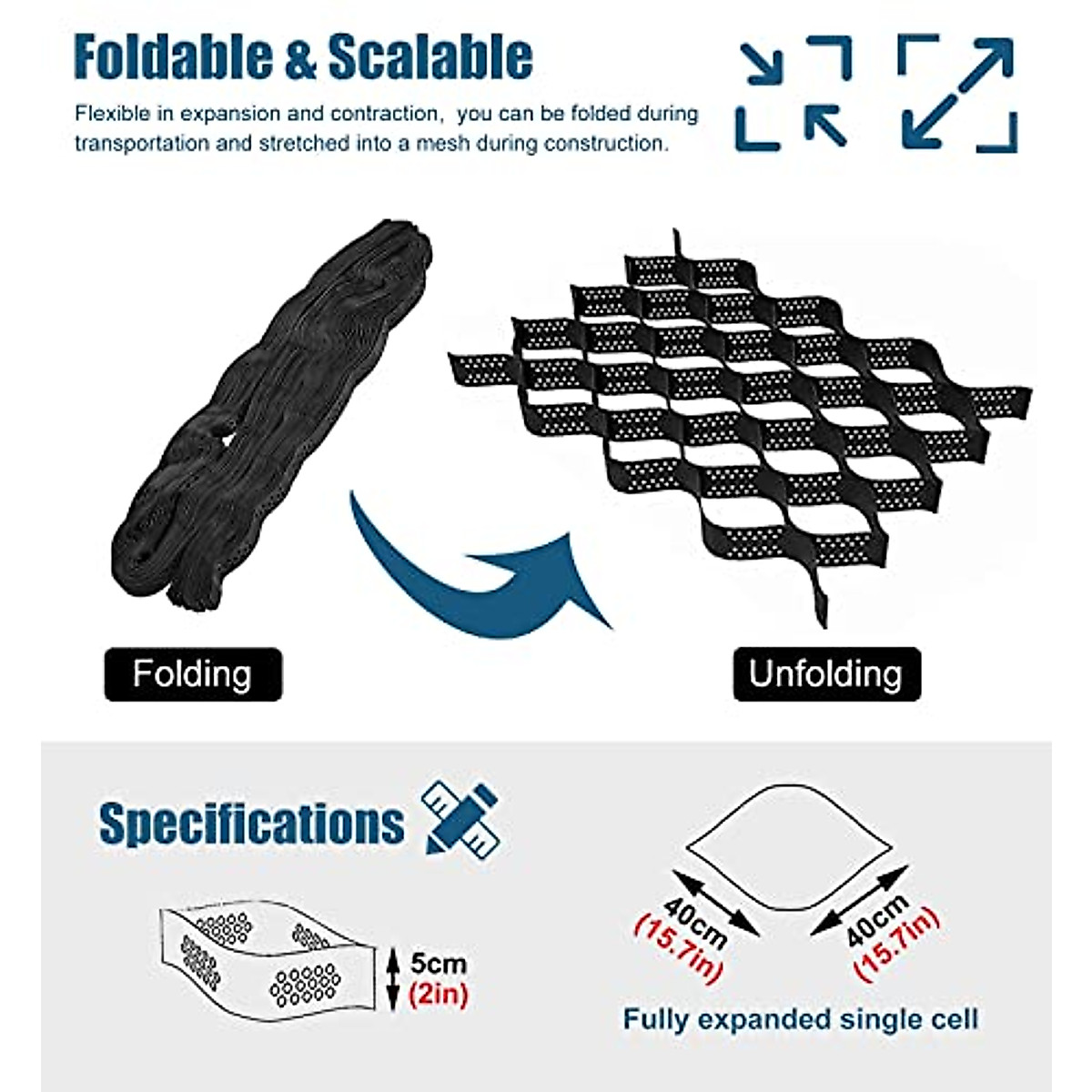 ZIMGOD Pea Gravel Grid Paving Stabilizer, Geocell Ground Grid 2" Depth, Polyethylene Geo Grid Pavers, for Garden Pathway Driveways Subgrade Work (Size : 3m x 4m (10ft x 13ft))