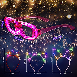 120 Pcs Glow in the Dark Party Supplies 60 Light up Glasses 20 LED Cat Ear Headband 20 LED Rabbit Ear Hair Accessories 20 Glow Crown Tiara Hairband for Neon Holiday Birthday Halloween Christmas Party