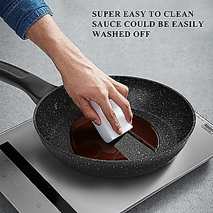 Nonstick Frying Pan Skillet,8 Inch Non Stick Granite Fry Pan Egg Pan Omelet Pans,Stone Cookware Chef's Pan with Heat-Resistant Handle,100% APEO&PFOA Free,Induction Compatible