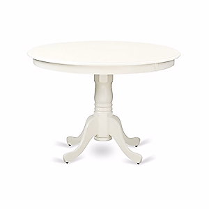 East West Furniture HLKE3-LWH-W 3 Piece Kitchen Table & Chairs Set Contains a Round Dining Room Table with Pedestal and 2 Dining Chairs, 42x42 Inch, Linen White