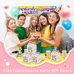 Qonmpcvu 50PCS 15th Birthday Box 13" 15th Birthday Party Favor Boxes Quinceanera Party Decorations Mis Quince Anos, Sweet 15 Birthday 15th Birthday Box Decoration Rose Gold For Guest Party
