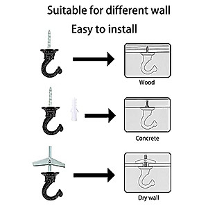 OBSTKUCHEN 6 Sets Large Swag Ceiling Hooks Heavy Duty Swag Hook with Hardware for Hanging Plants Ceiling Installation Cavity Wall Fixing (Black)