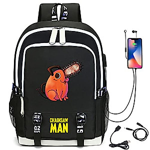 17Inch Chainsaw Man Backpack with USB Charging Port, Anime Cosplay Pochita Denji Power Latop Backpacks for School Travel (Pochita-A)