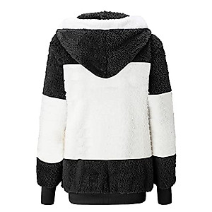 Winter Coats For Women, Shearling Jacket Fuzzy Loose Large Size Plush Multicolor Paneled Hooded Zip Jacket Fur Coats Women Faux Fall Jackets 2023 Ski With Hood, Jacket Coats (XL, White)