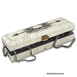 K EXCLUSIVE Skull And Arrow Bone Box - Genuine Bone, Brass Hinged Lid, Etched Design, Felt Lined Interior And Bottom - Dimensions 7" x 2 1/2" x 1 1/2"