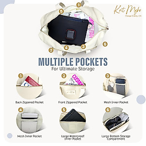 Kat Myhr Womens White Weekender Travel Bag - Luxury Quality Carry On Bag for Airplane & Travel Duffle Bag - Large Weekend Bag for Women Travel with Shoe Compartment - Overnight Bag