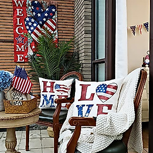 GEEORY 4th of July Decorations Pillow Covers 18x18 Set of 4 Memorial Day American Flag Stars and Stripes Patriotic Throw Pillow Covers Love America Pillows Case Independence Day Decor