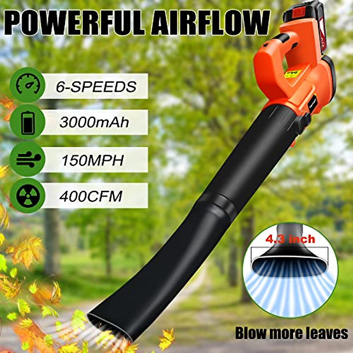 Cordless Leaf Blower with Battery & Charger(400 CFM 150 MPH),6-Speeds Electric Leaf Blower Powered for Lawn Care, Lightweight Handheld Powerful Blower for Yard | Patio | Jobsite