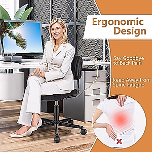 Giantex Leather Office Chair, Armless Low-Back Computer Desk Chair, Retro Swivel Rolling Task Chair Height Adjustable PU Leisure Office Chair for Kids Teens Adults (2, Black)