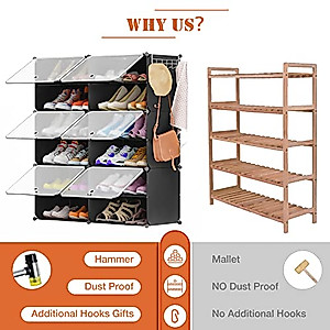 Shoe Rack Organizer, 6 Tier Shoe Storage Cabinet with Doors for Closet, Stackable 24 Pair Plastic Shoe Shelves Organizer,Expandable Free Standing Shoe Rack for Entryway Bedroom Hallway