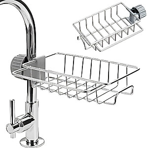 soporte de esponja de Acero inoxidable para fegradero de cocina, soporte de esponja para grifo, estante de drenaje desmontable y Ajustable, Porta esponjas fregadero cocina
