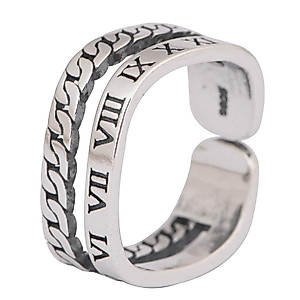 Retro Vintage 925 Sterling Silver Roman Numerals Symbol Ring for Men Women Open and Adjustable