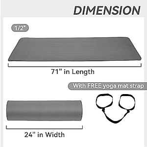 Fitvids All Purpose 1/2-Inch Extra Thick High Density Anti-Tear Exercise Yoga Mat with Carrying Strap, Gray