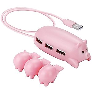 JoyReken Pink Pig USB Hub, 3-Port Cute USB Hub with 3 Piglet Decoration Lids, Perfect Pig Stuff & Gifts for Pig Lovers, USB Splitter for Hard Drives, Mouse, and Keyboard.