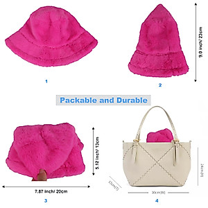 Sydbecs Winter Bucket Hat Fluffy Faux Fur Fisherman Cap for Women Men Solid Color Style(Hot Pink)