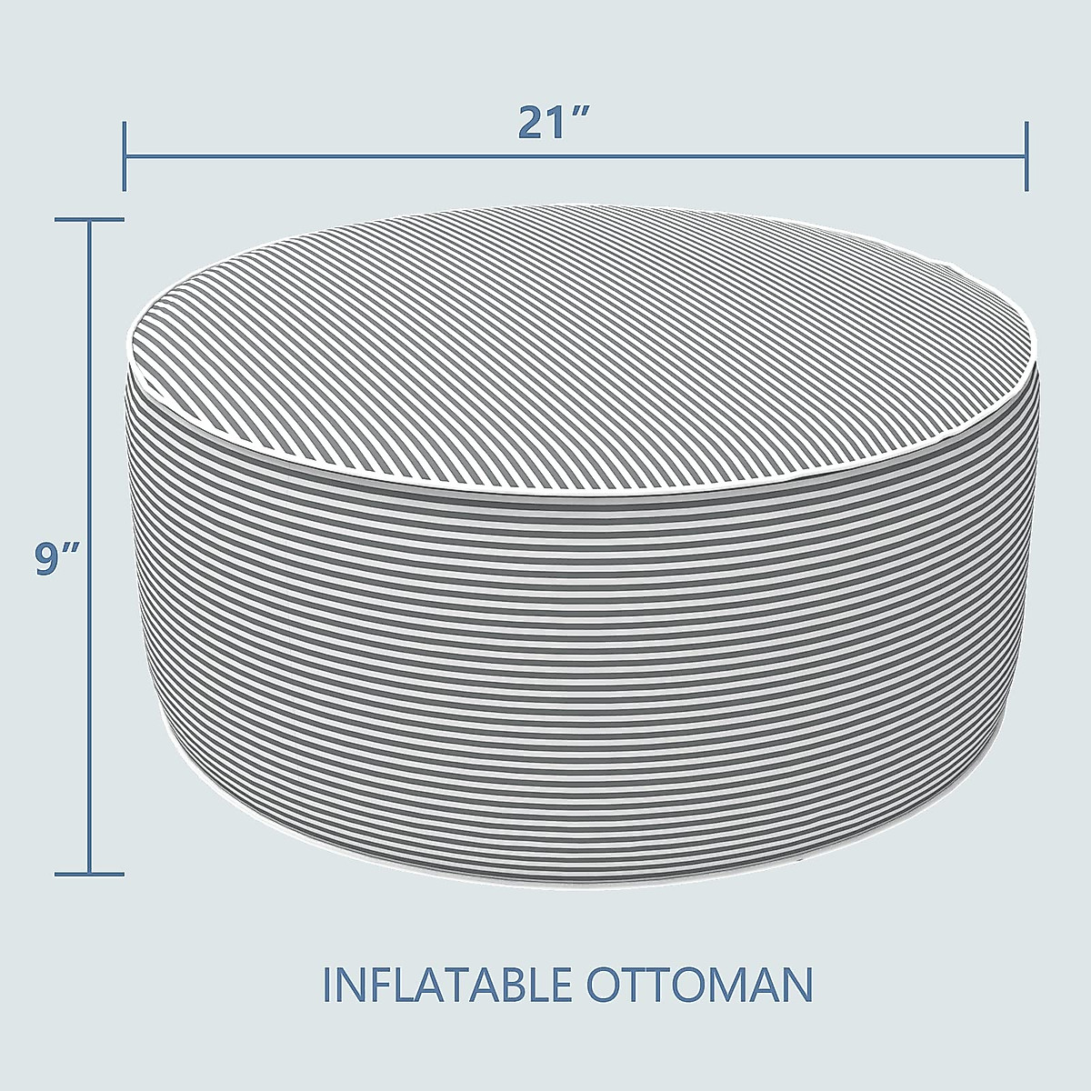 LVTXIII Inflatable Stool Ottoman Footrest with Handle, All Weather Foot Rest, Indoor or Outdoor Use for Home Patio Garden and Camping, D21 x H9, Topanga Stripe Grey