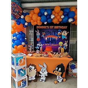 Blue and Orange Balloons, 50 Pcs 12 Inch Orange Royal Blue Metallic Silver Balloons with Ribbons for Birthday Party Wedding Baby Shower Graduate Decorations