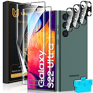UniqueMe [ 2+3 Pack Compatible with Samsung Galaxy S22 Ultra Screen Protector, 5G 6.8 inch Flexible TPU, 3 Pack Camera Lens Protector [Support Fingerprint] [Self-Healing]
