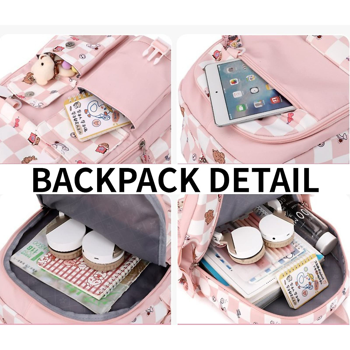 RRRWEI Cute Backpack For School Aesthetic Big Kawaii Backpack For Girls Student Bookbags Preschool Elementary (pink)