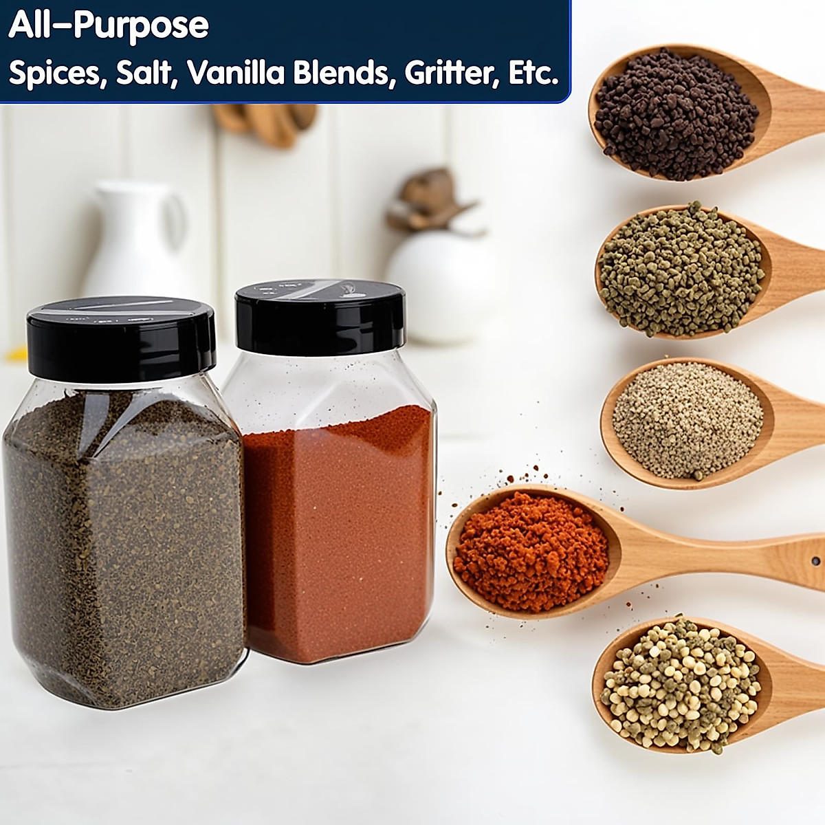 ZILAMGOO Dicunoy 16-Pack 17oz Plastic Spice Containers with Shaker Lids - Reusable Airtight Food Storage Jars for Spices, Powder, Bulk Pantry Organization (Clear PET, 500ml)