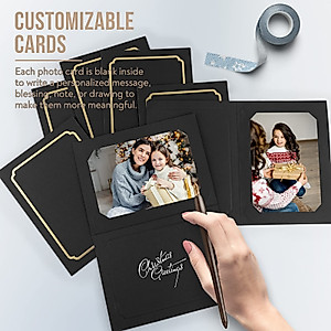 Golden State Art, Pack of 200, 4x6/5x7 Photo Folders, Cardboard Picture Frame, Paper Photo Frame Cards, Greetings/Invitation Cards, Special Events: Graduation, Christmas, Wedding (Black Gold Lining)