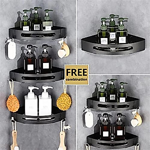 wykasdmd Corner Shower Caddy Organizer Bathroom Corner Storage Organizer Bathtub Rack Black Rustproof Space Aluminum No Drilling Wall Mounted Bathroom Shelf with Adhesive with 4 Hooks (black 3 tiers)