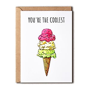 EdgarGifts You're The Coolest - Ice Cream Card - Love Card - Best Friend Card - Birthday Card - Cute Greeting Card - Cookie Card