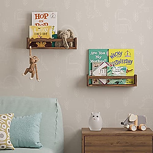 Wallniture Utah Wall Mount Kids Bookshelf Nursery Decor Floating Wall Shelf Photo Display Multiuse Toy Storage Organizer Burnt Wash Brown Set of 2