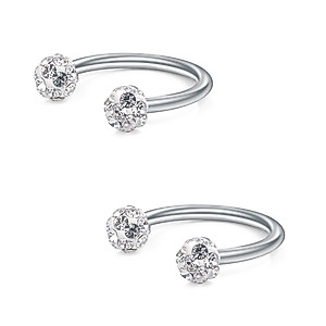 Ruifan 6PCS Ball & Crystal Ball & Cubic Zirconia Nose Septum Horseshoe Earring Eyebrow Lip Helix Tragus Cartilage Piercing Ring 16G 10mm - Silver