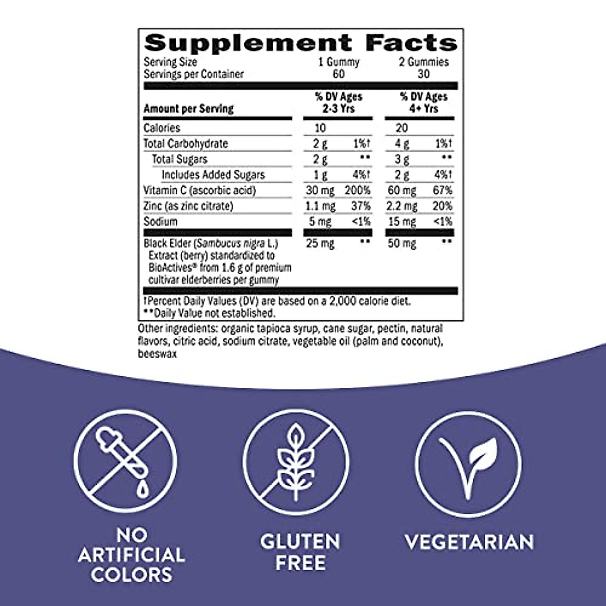 Nature’s Way Sambucus Elderberry Gummies for Kids, Immune Support Gummies*, with Vitamin C and Zinc, Delicious Berry Flavor, 60 Gummies