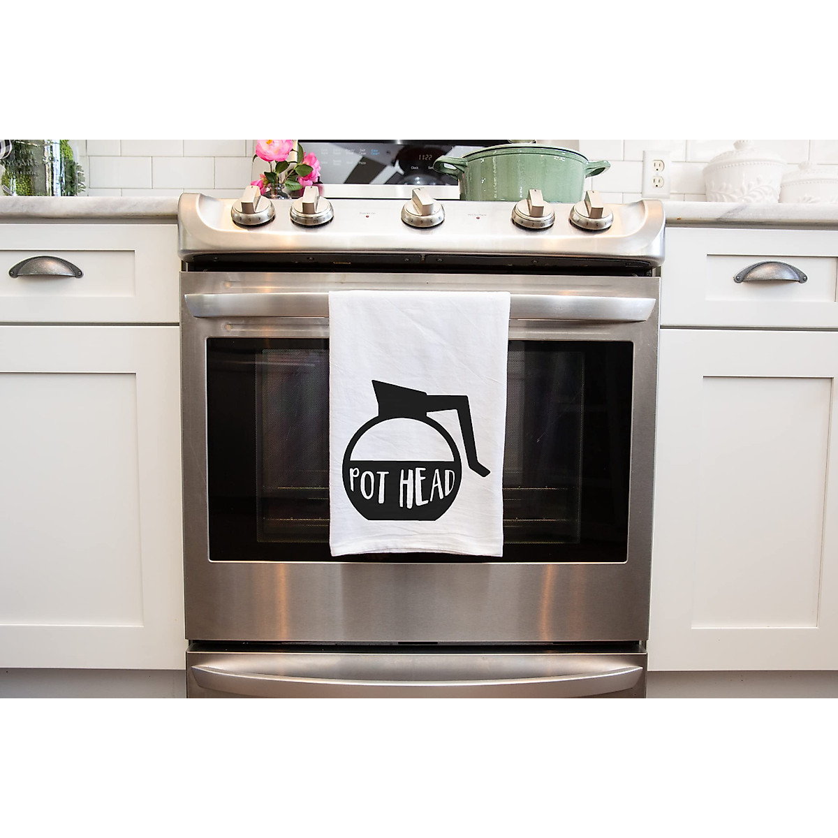 Handmade Funny Kitchen Towel - 100% Cotton Funny Hand Towel for Coffee Lovers - 28x28 Inch Perfect for Chef Housewarming Christmas Mother’s Day Birthday Gift (Punny Pot Head)