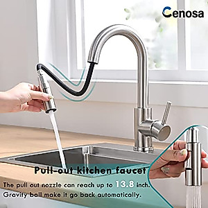 CENOSA Modern Bar Sink Faucet for Kitchen Sink Single Handle with Pull Out Sprayer Hot and Cold Prep Sink Faucet Brushed Nickel