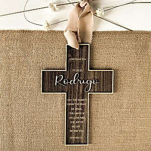 Personalized Engraved Wood Cross, Christian Wooden Cross for Baptism, Holy Communion, Confirmation or Newborn Gift Keepsake with Custom Name and Date with Message (Walnut)