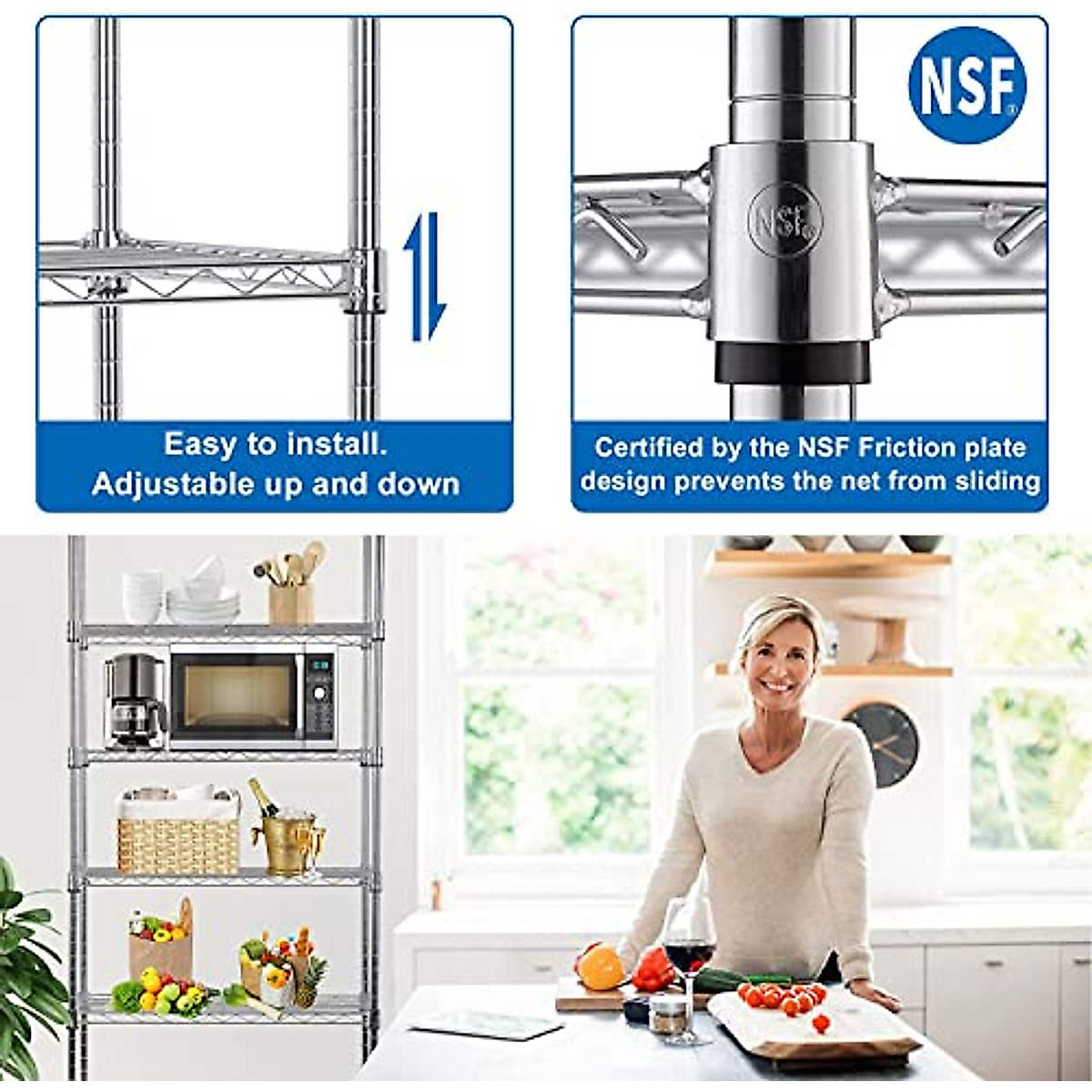 Dlewmsyic Wire Shelving Unit, 6-Tier Metal Shelf Height Adjustable 13" D x 23" W x 59" H 900 Lbs Capacity Separable Rack for Kitchen Pantry Office Storage Shelves, Chrome