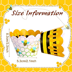 48 Pieces Honey Bee Cupcake Wrappers Reversible Bee Cup Cake Holder Honey Bee Scalloped Cupcake Holder Yellow and Black Stripes Cup Cake Wrappers, What Will It Be Gender Reveal Party Supplies