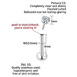 Kridzisw 18G Push in Nose ring Stud Piercing Jewelry Women Stainless Surgical steel Straight Silver Hypoallergenic Threadless Nose Nostril Ring Earrings Bar Pin Bone Piercing Jewelry Pack Set Men 2mm