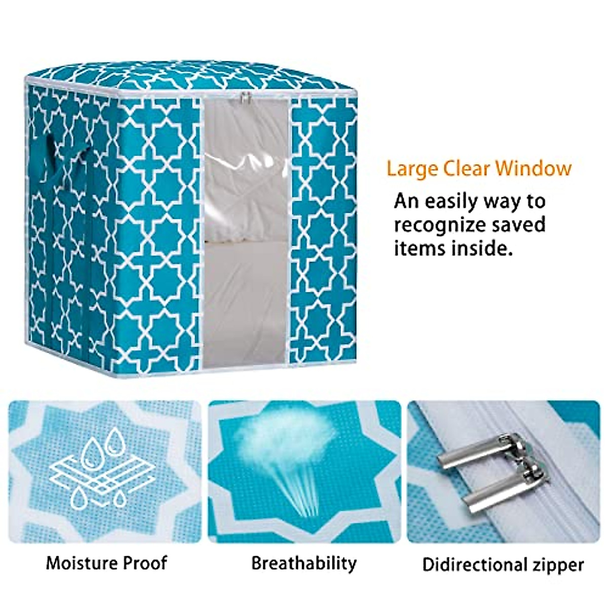 PFFVRP Storage Bags 100L 6-Pack, Blanket Clothes Organization with Reinforced Handle and Clear Window, Foldable with Sturdy Zipper, Large Capacity Comforter Storage Bag(Blue)