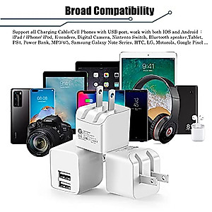 12W USB Wall Charger with Foldable Plug, 3-Pack 2.4A Dual-Port Power Adapter Mini Charging Block Cube Compatible iPad, iPhone 12 11 Pro Max XR/XS/X 8/7/6/6s Plus, Samsung, Moto, HTC＆ More(ETL Listed)