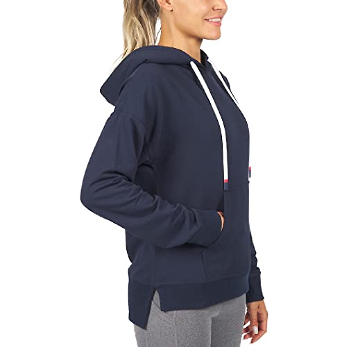 Nautica Competition Women's Active French Terry Pullover Sweatshirt Hoodie W/Pockets (Large, Navy 2)