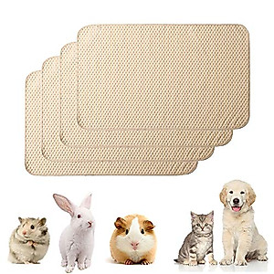 kathson Guinea Pig Cage Liner, 4 Pack Bedding Pads Washable Absorbent Reusable Waterproof Mats for Guinea Pig Rabbit Bunny Hamster Cat Puppy Small Animals