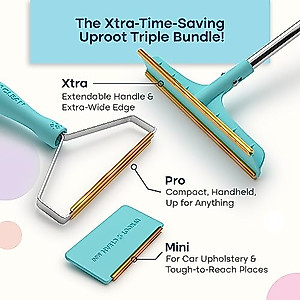 Uproot Clean Pro Pet Hair Remover Bundled with Mini Pet Hair Remover for Couch & Xtra Carpet Rake for Pet Hair Removal - Dog Hair Remover for Car - A True Fur-Riccane Survival Kit!