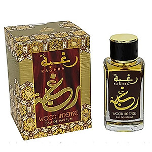 Raghba EDP (Eau De Parfum) I Middle Eastern baked sweets in a spice market scent I Warm, cozy, and smoky Vanilla add a sweet, elegance I Long - lasting and Great Silliage I by Lattafa Perfumes (Raghba Woody Intense)