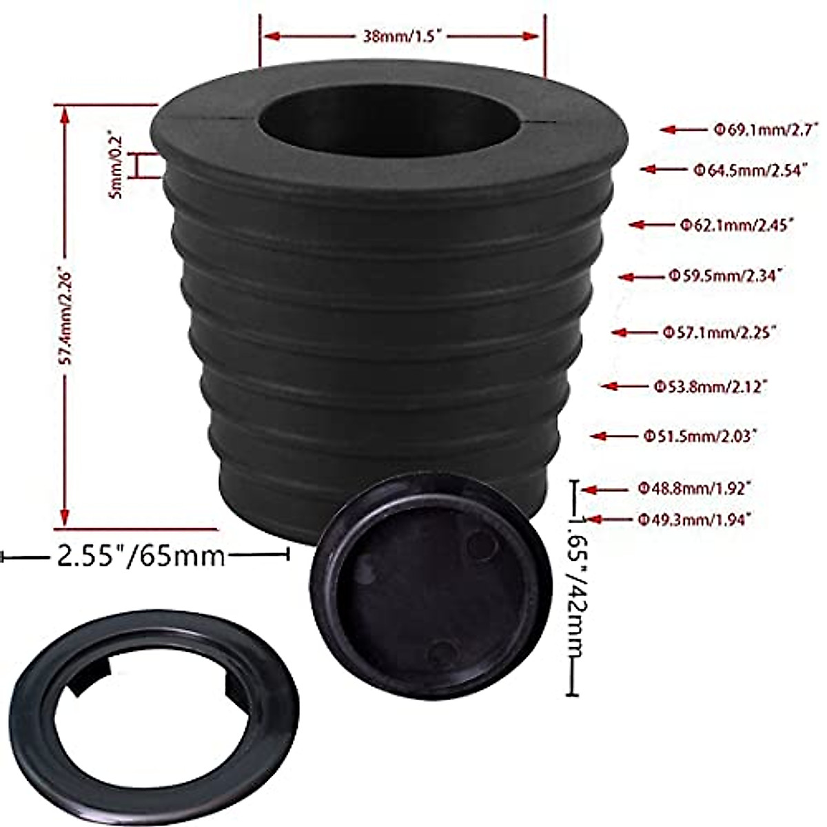 1Set Patio Umbrella Cone Umbrella Wedge Plug Fits Pole Diameter 1.5 Inch Umbrella Hole Ring and Cap Set for Patio Table Hole Opening (1, Black Black)